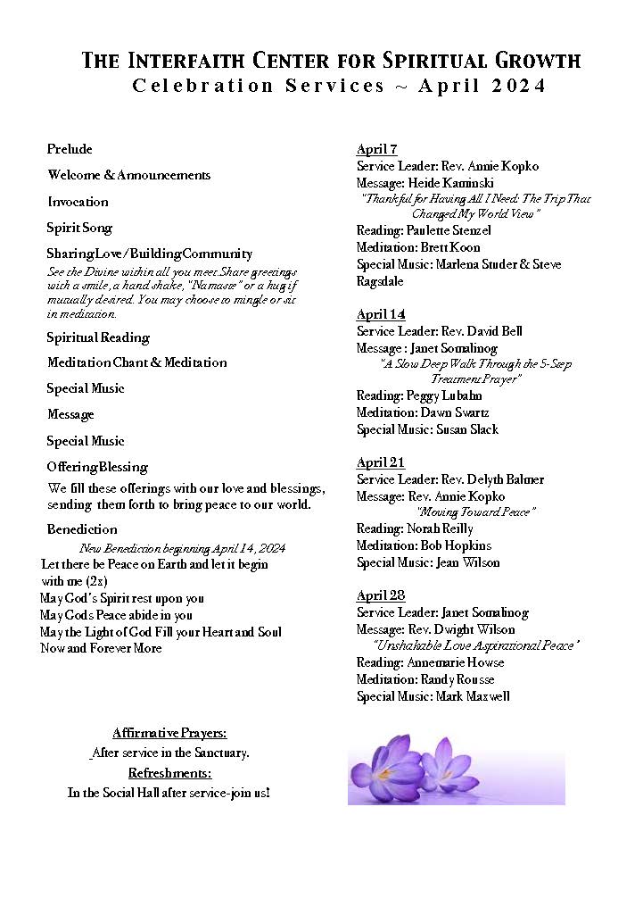 Interfaith Center Monthly Bulletin | Interfaith Center for Spiritual Growth