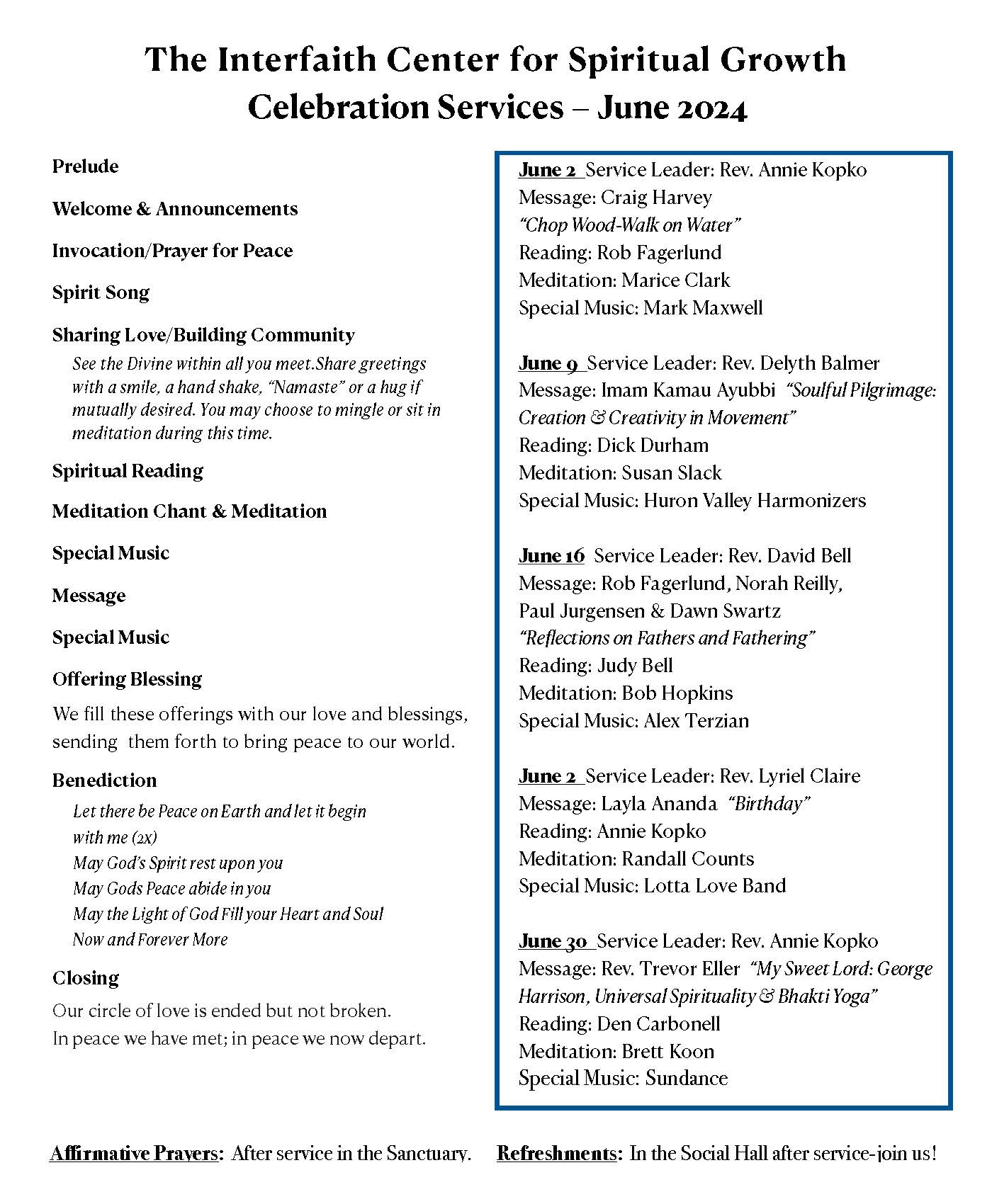 Interfaith Center Monthly Bulletin | Interfaith Center for Spiritual Growth