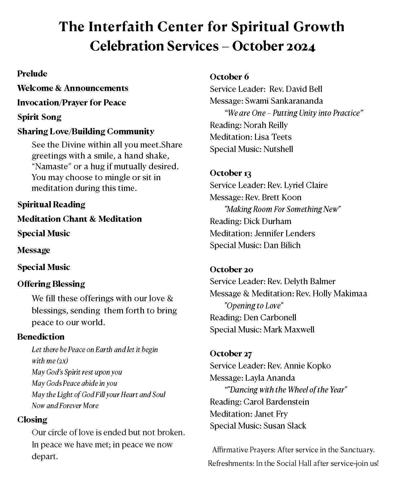 Interfaith Center Monthly Bulletin | Interfaith Center for Spiritual Growth